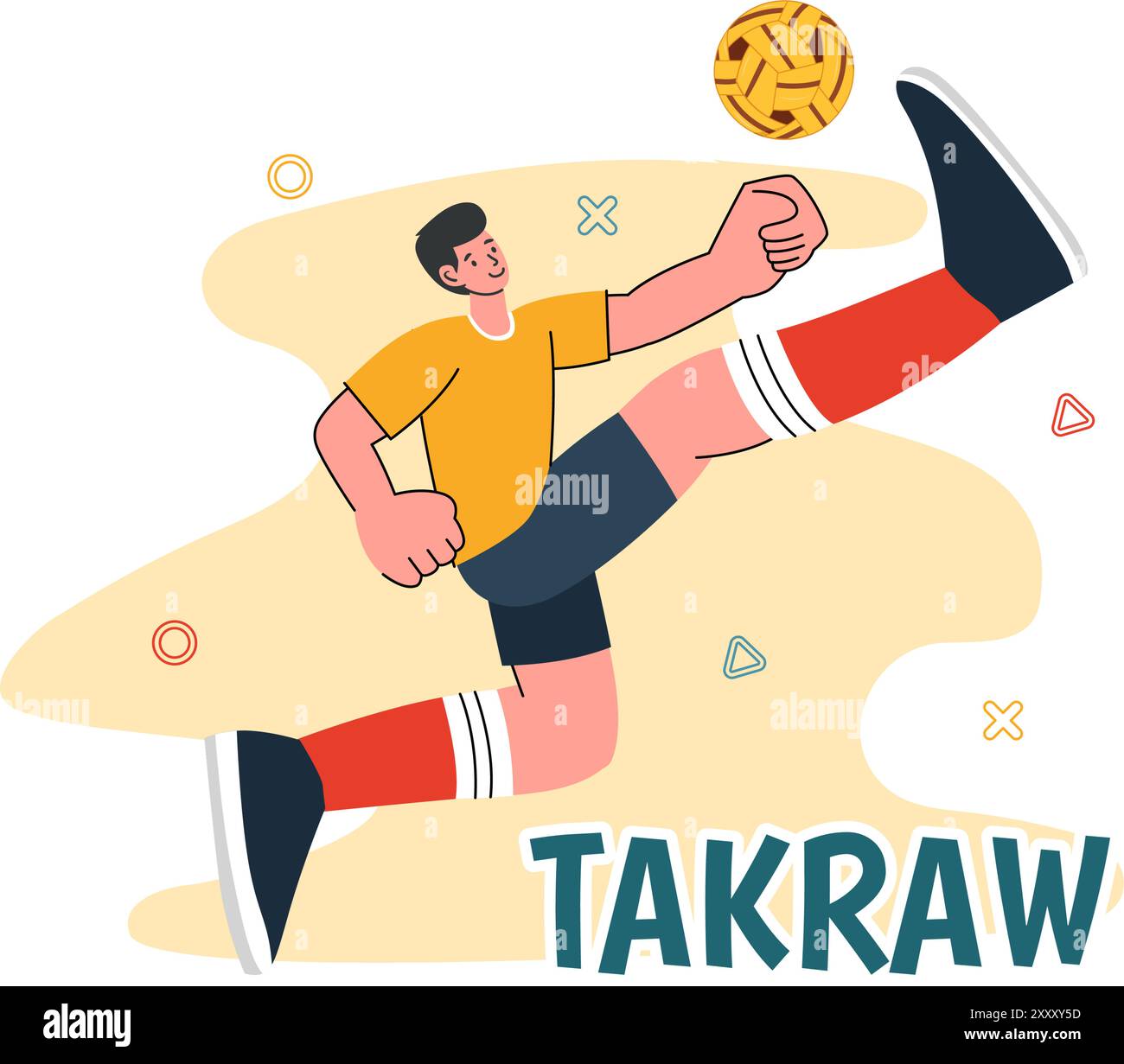 Sepak Takraw Vector Illustration with Athlete Kicking the Ball on a ...