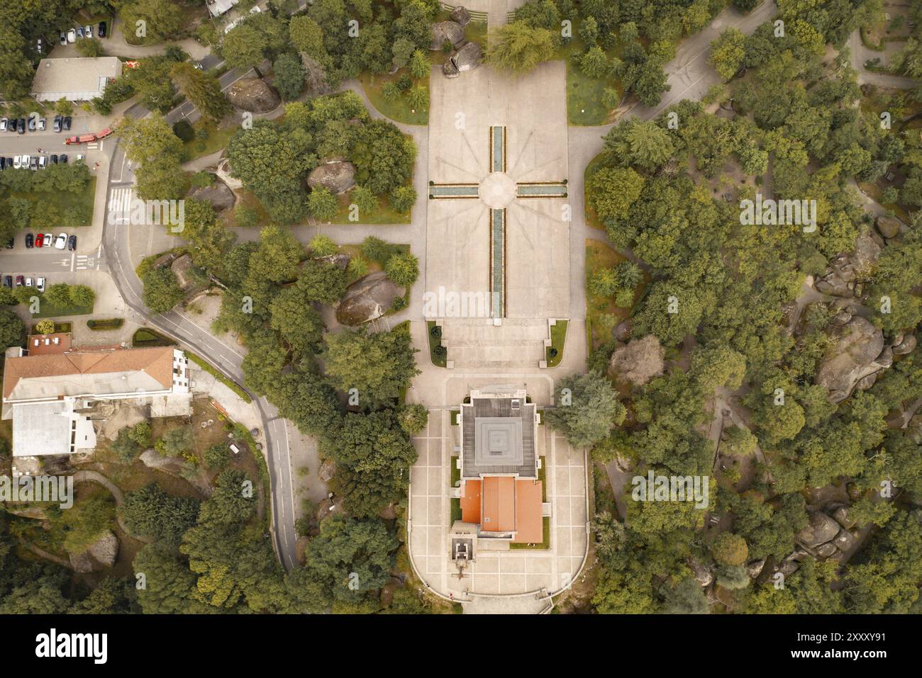Aerial view of the pilgrimage church Santuario da Penha in Guimaraes ...