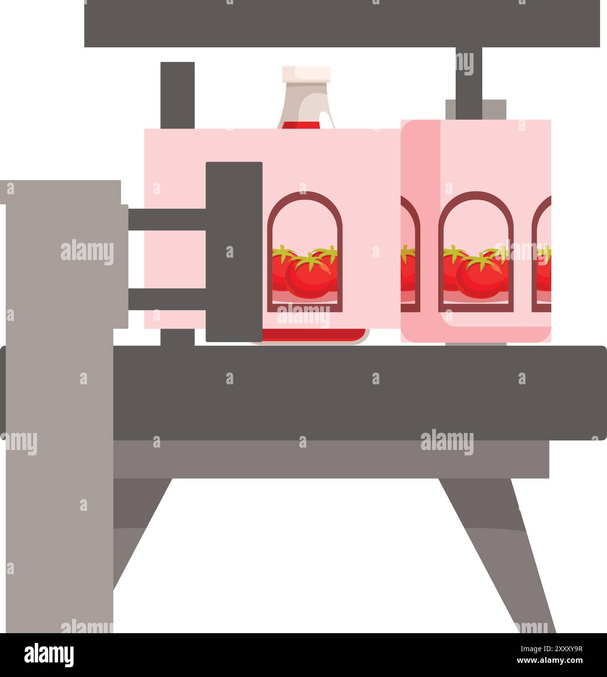 Automated industrial equipment moving tomato products on the conveyor belt at food factory Stock ...