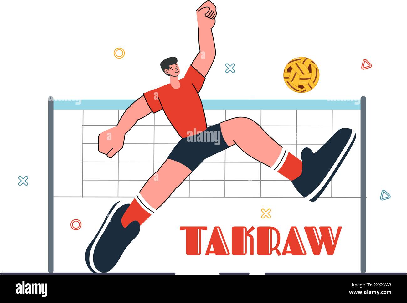 Sepak Takraw Vector Illustration with Athlete Kicking the Ball on a ...