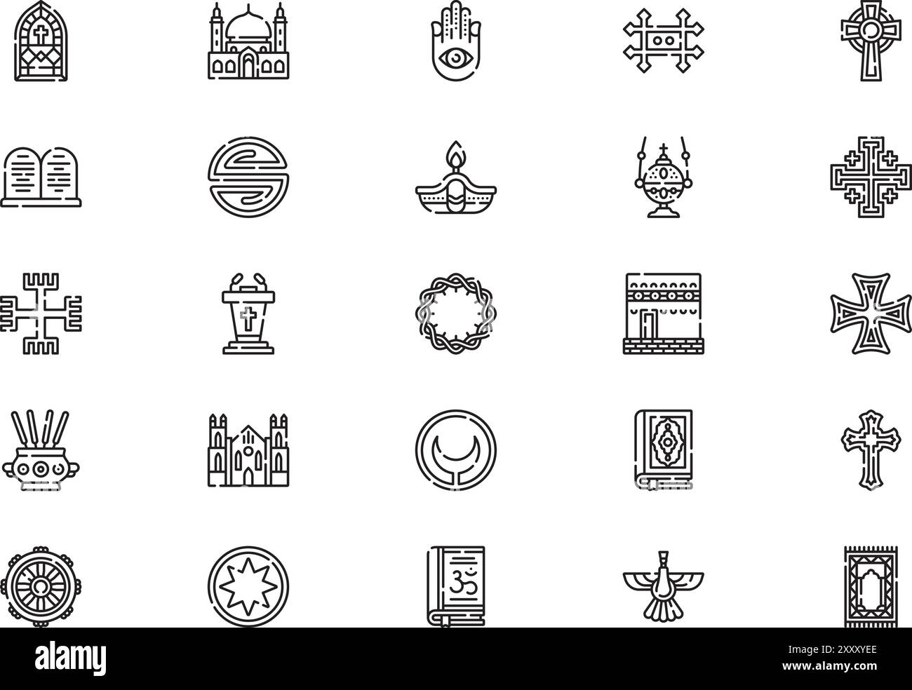 Religion icons collection is a vector illustration with editable stroke ...