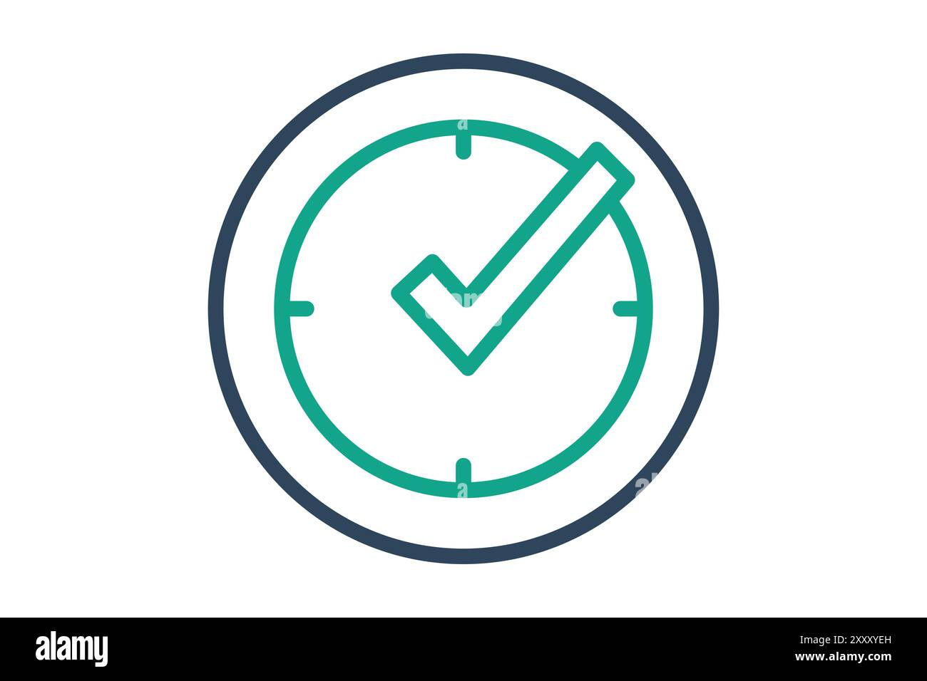 Real time icon. line icon style. clock with check mark. icon related to ...
