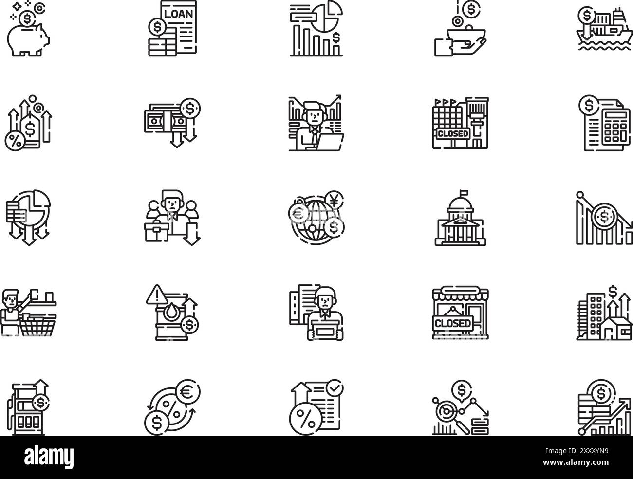Economic crisis icons collection is a vector illustration with editable ...