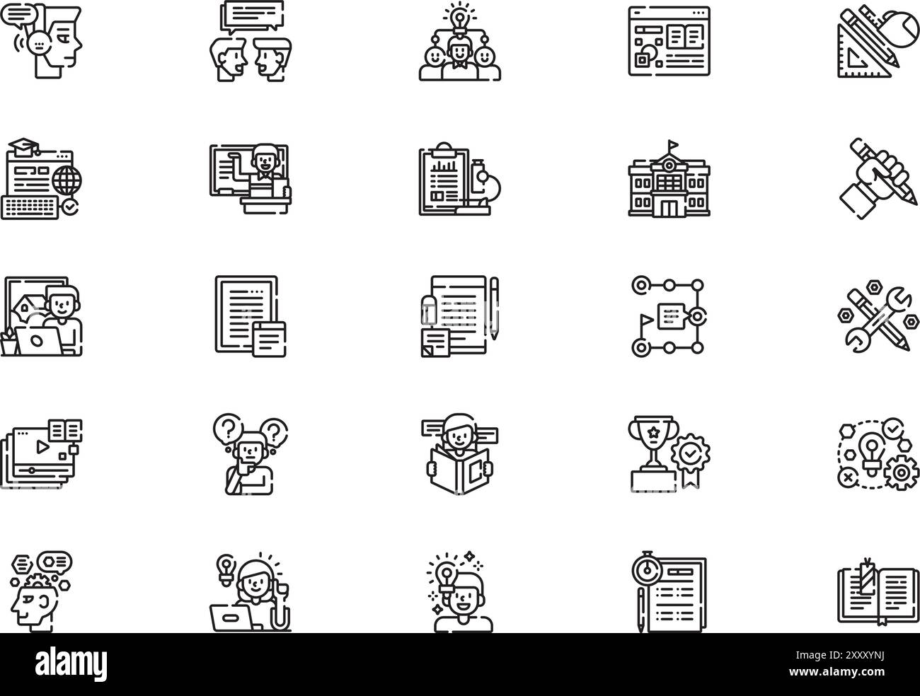Learning icons collection is a vector illustration with editable stroke ...