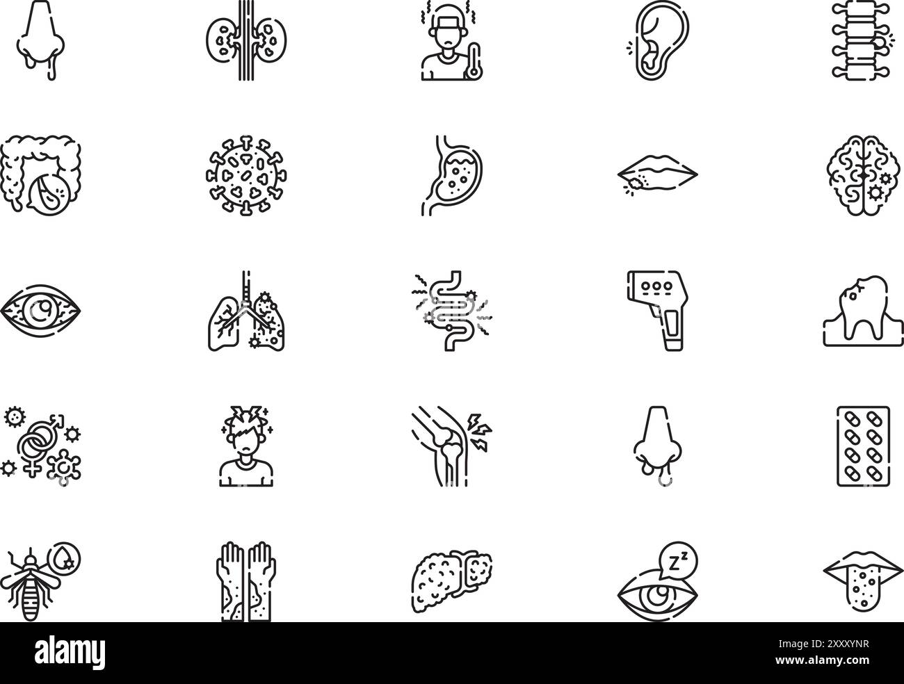 Diseases icons collection is a vector illustration with editable stroke ...