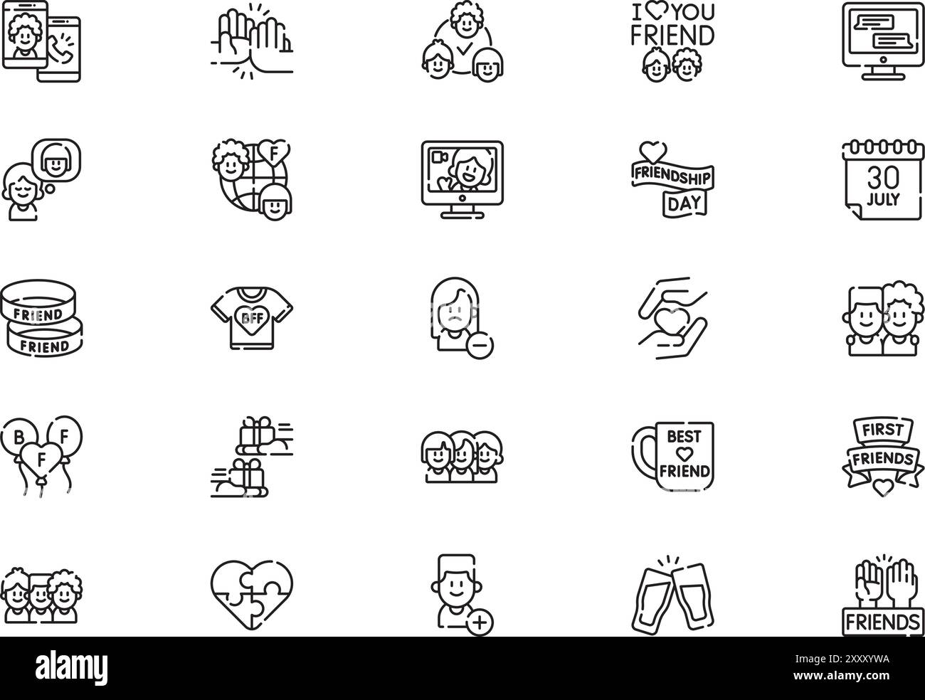 Friendship day icons collection is a vector illustration with editable ...