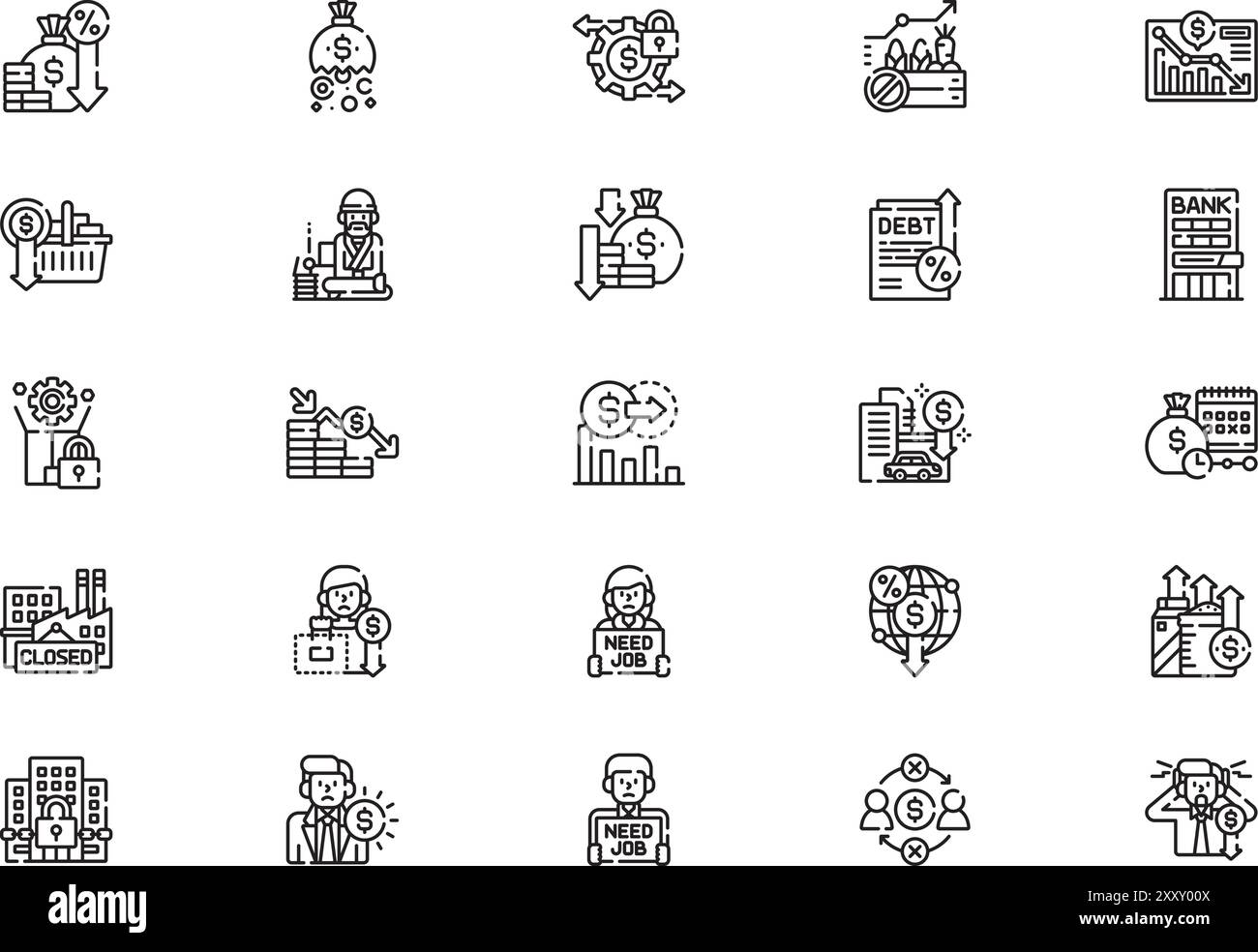 Economic crisis icons collection is a vector illustration with editable ...