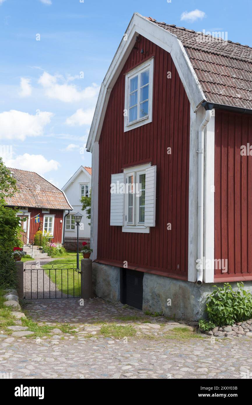 Typical wooden houses in the small Swedish coastal town Pataholm ...