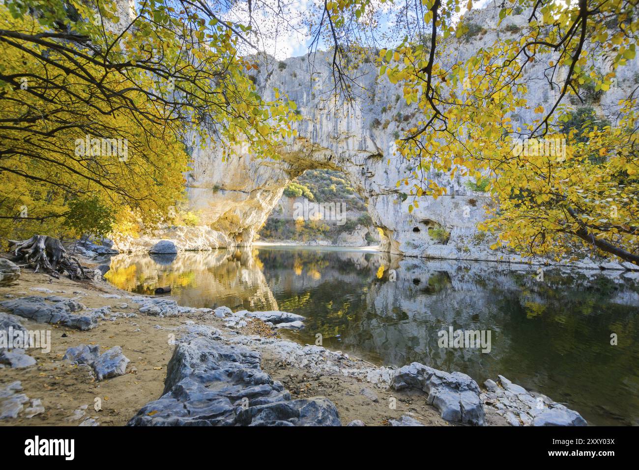 Natural arch over the river at Pont d'Arc in Ardeche in France Stock ...