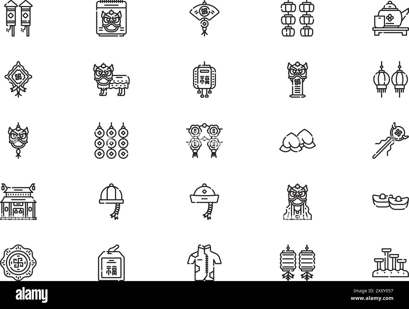 Chinese lion dance icons collection is a vector illustration with ...