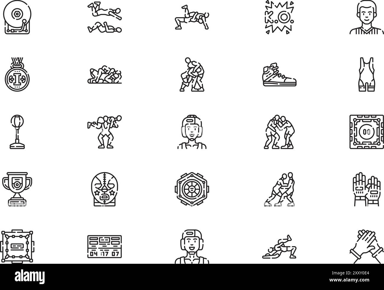 Wrestling icons collection is a vector illustration with editable ...