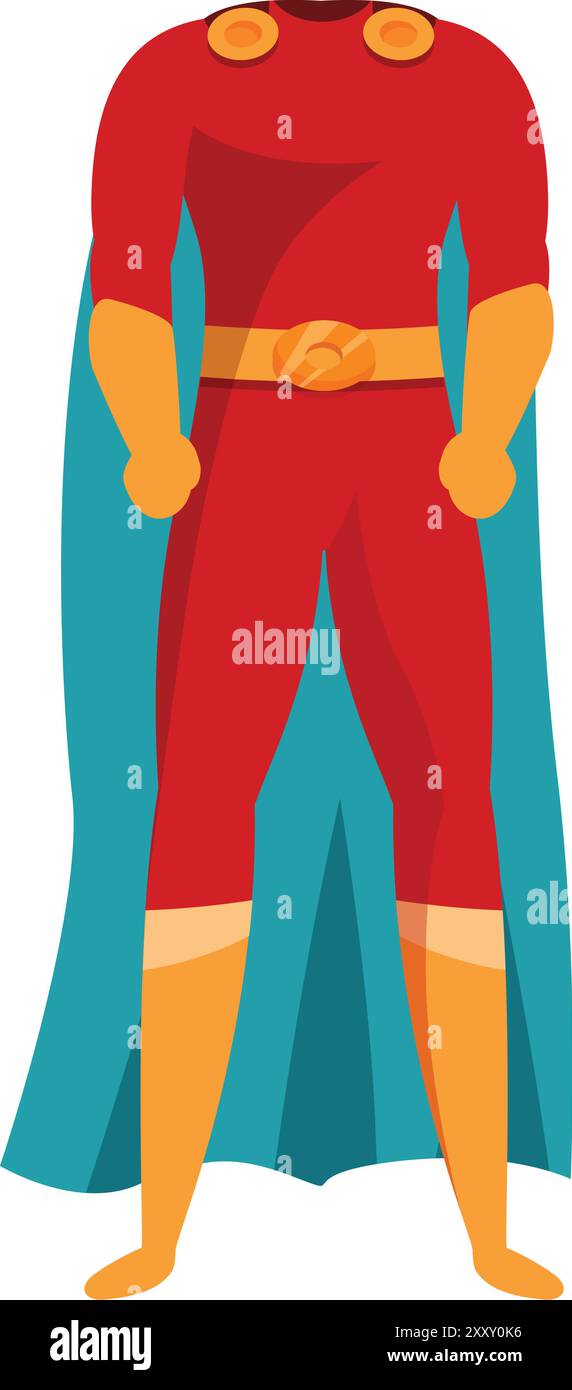 Superhero character wearing red and blue costume with cape standing in ...