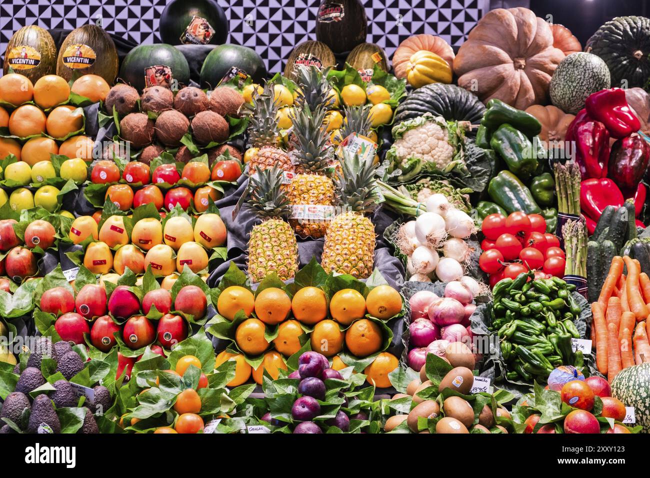 Fresh fruit and vegetables at a market stall at the Mercado de la ...