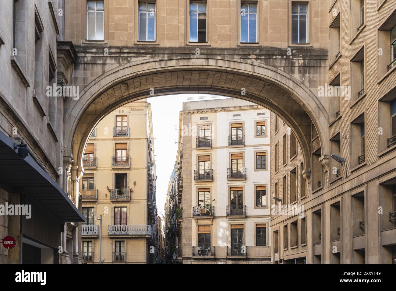 Building bridge in the historic centre of Barcelona, Spain, Europe ...