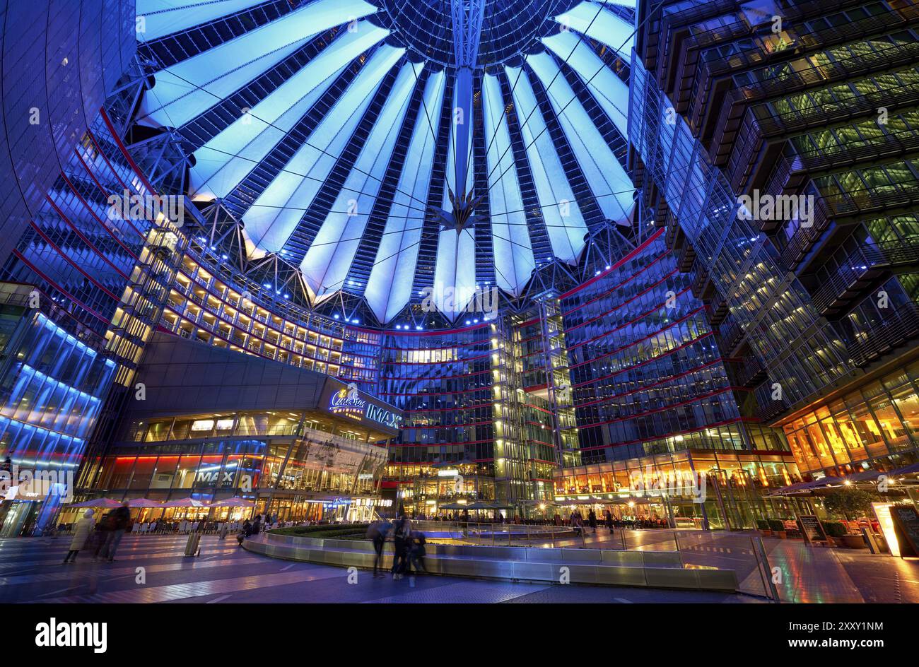 Sony Center in Berlin at night with purple lights on the ceiling Stock ...