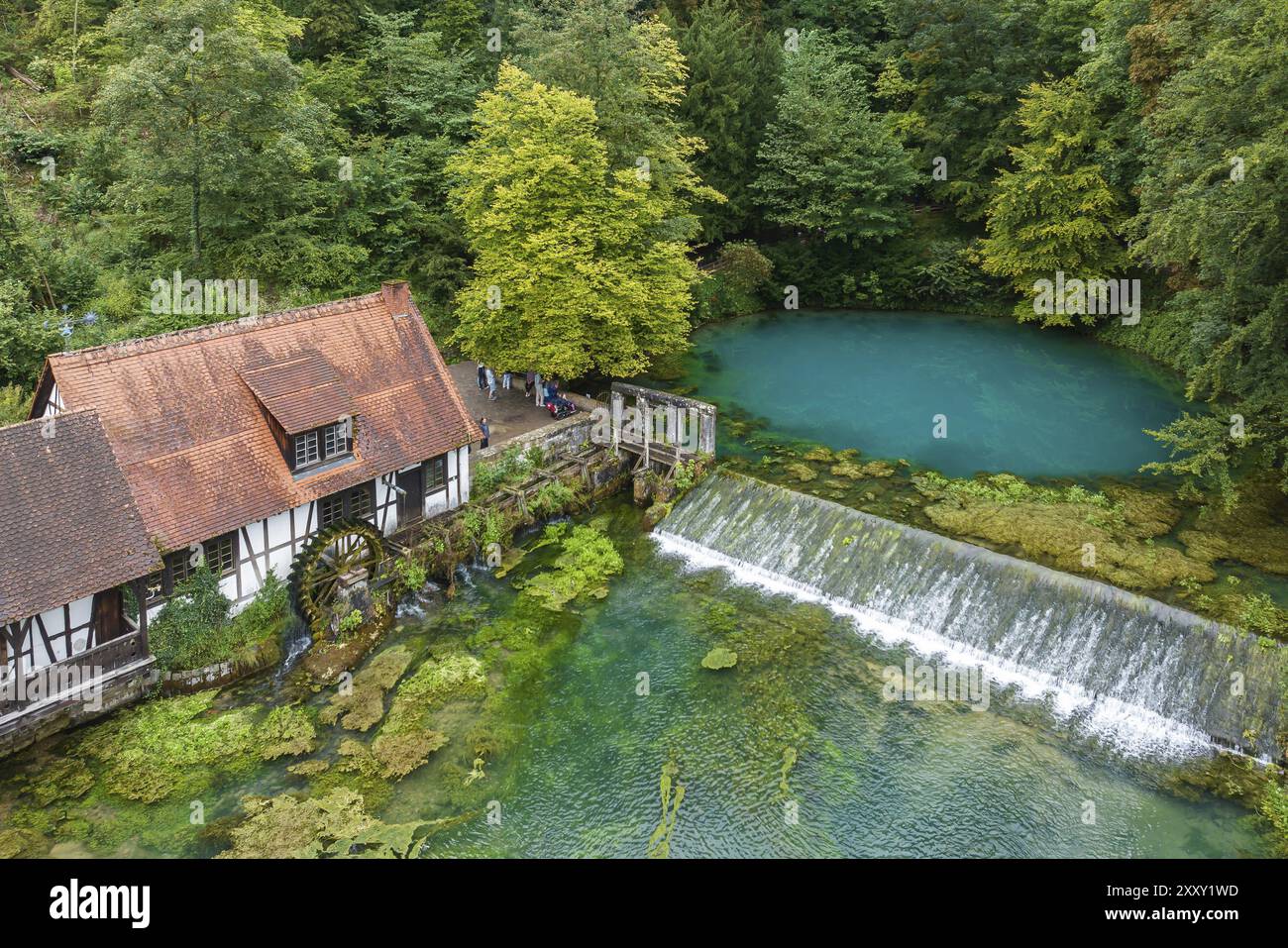 Blautopf Blaubeuren with industrial monument Hammerschmiede, source of ...