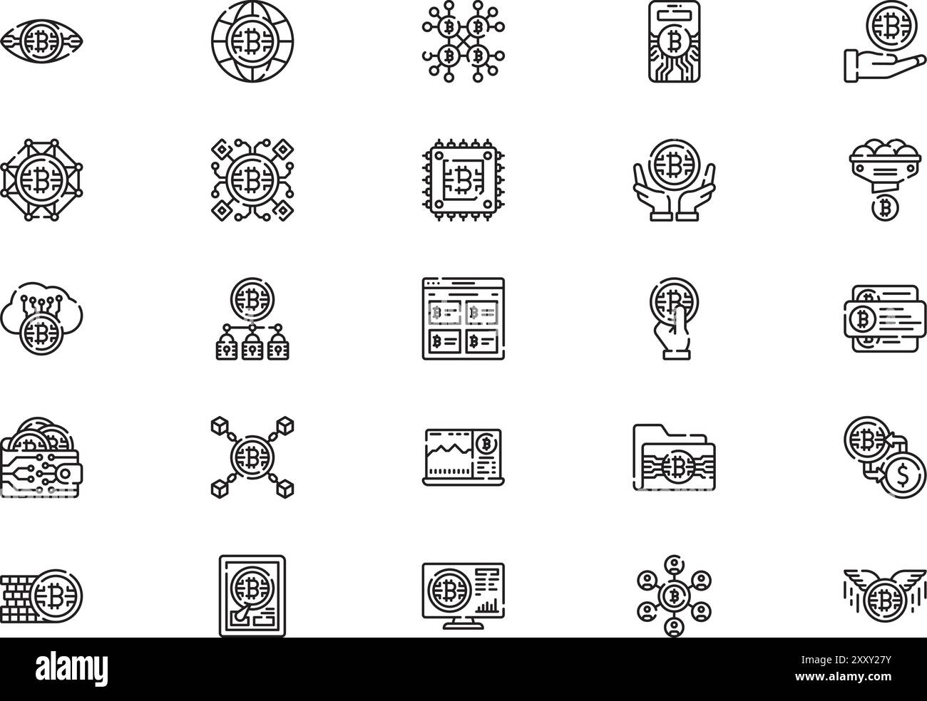 Bitcoin icons collection is a vector illustration with editable stroke ...