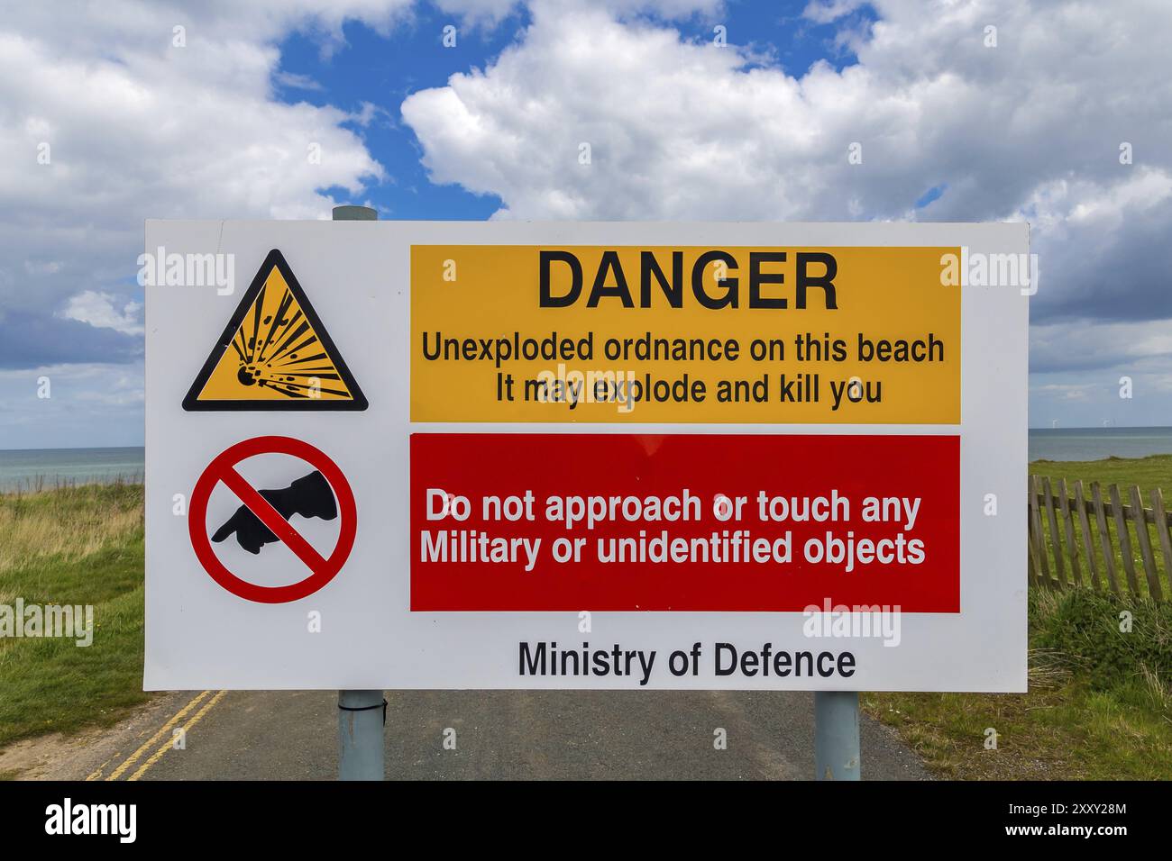 Warning signs on the closed road to the coast, which has been destroyed ...