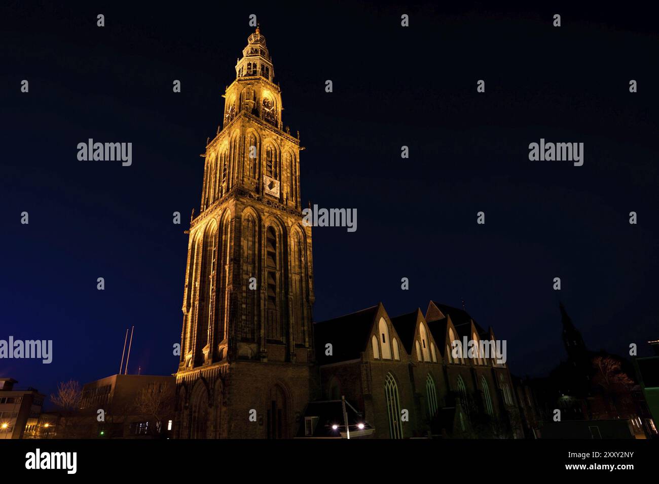 Famous Martinitoren (Martini tower) in Groningen at night, Netherlands ...