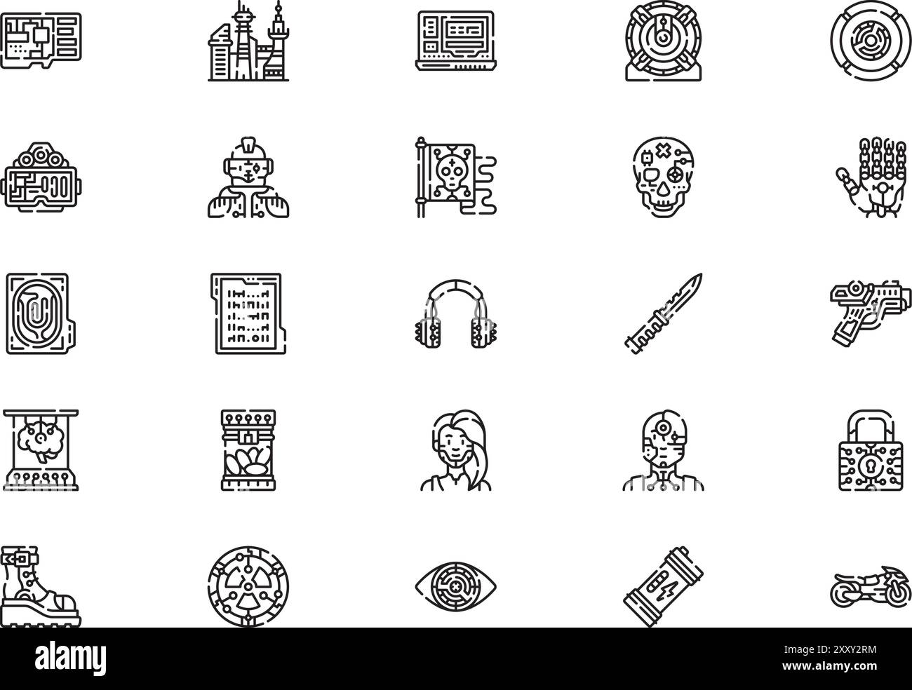 Cyberpunk icons collection is a vector illustration with editable ...