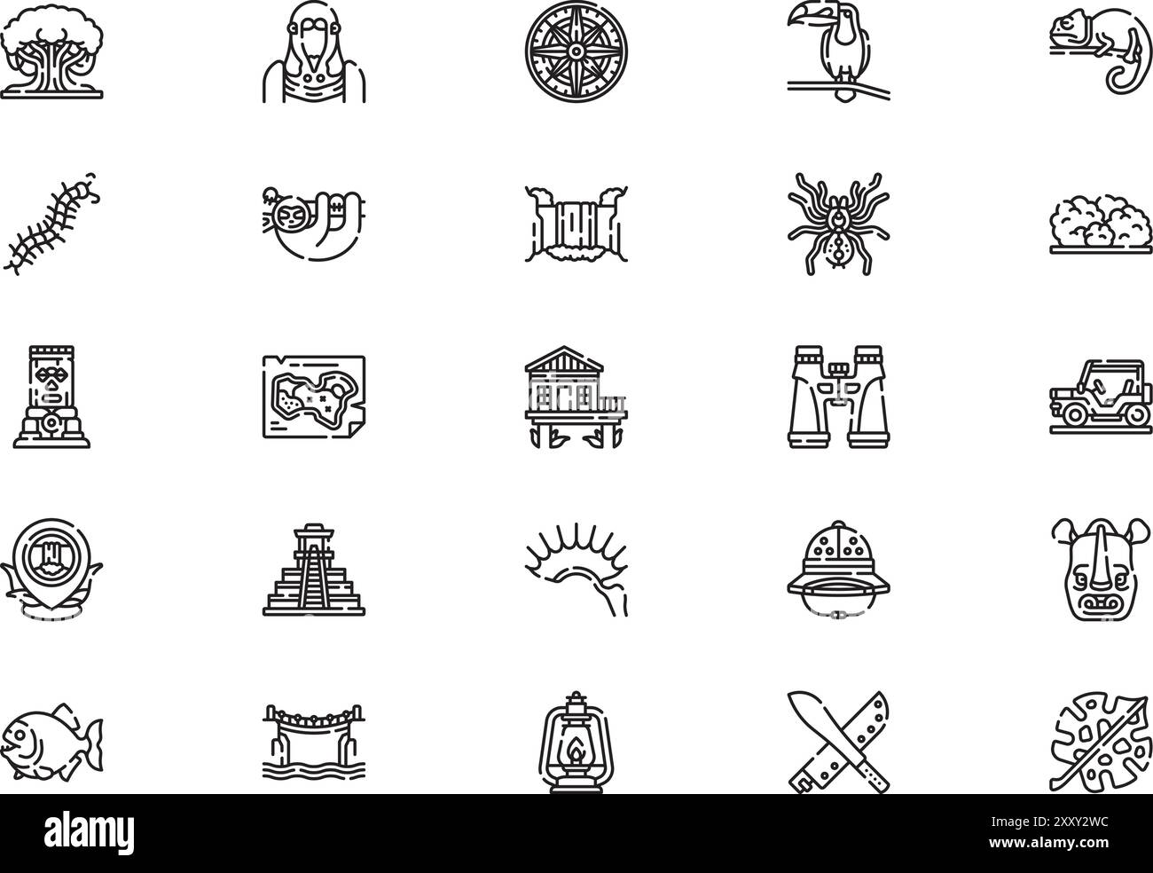 Jungle icons collection is a vector illustration with editable stroke ...