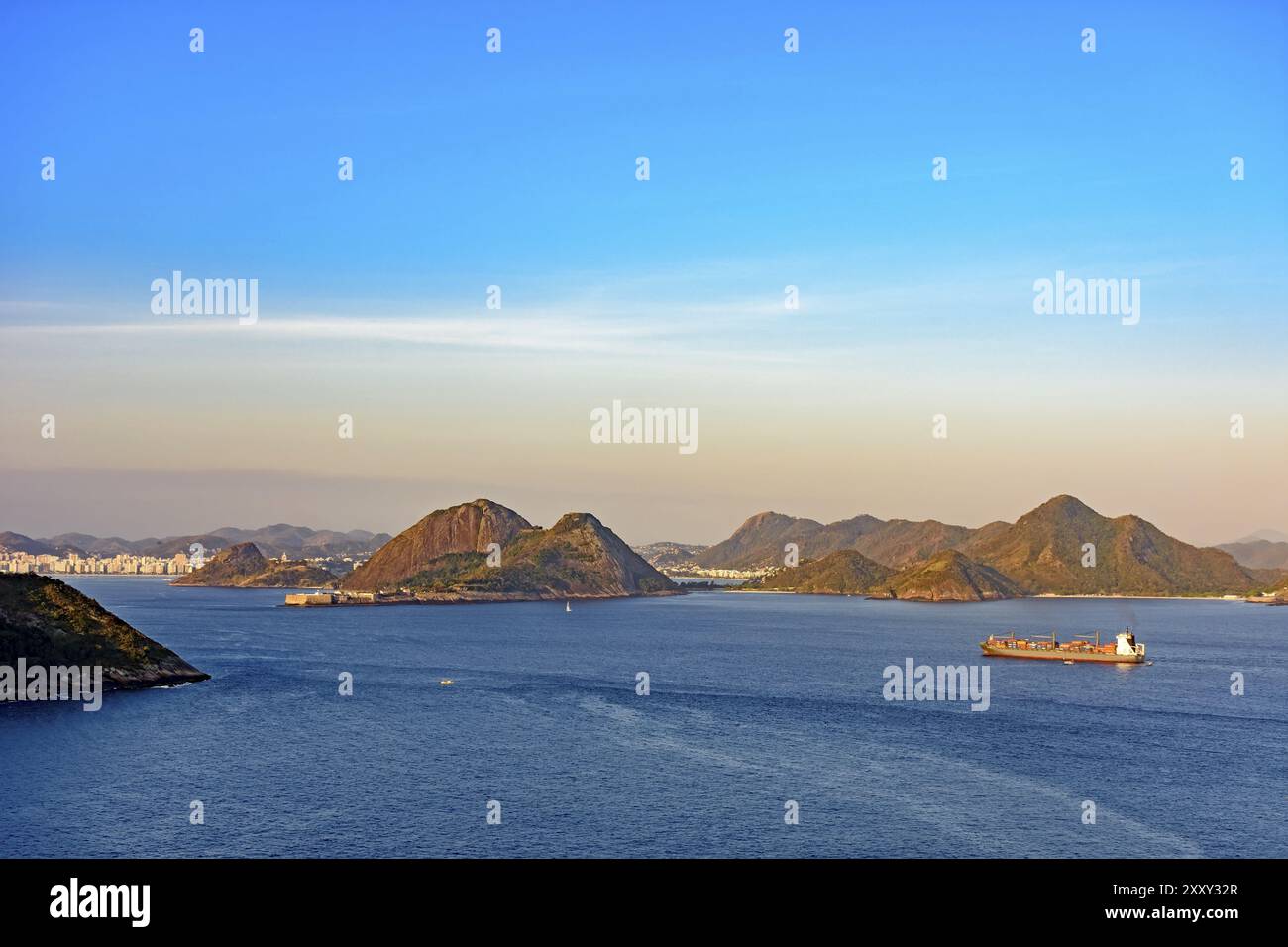 Cargo ship arriving at the entrance of the Guanabara Bay in Rio de ...