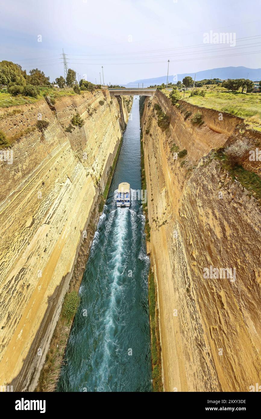 Ship passing through Corinth Canal in Greece Stock Photo - Alamy