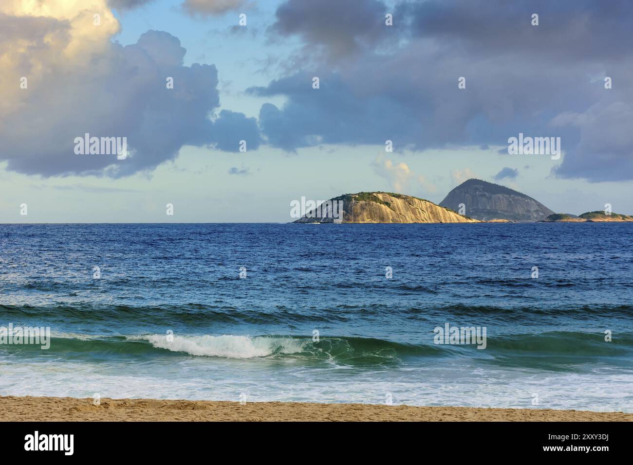 View of Cagarras islands in front off Ipanema beach in Rio de Janeiro ...