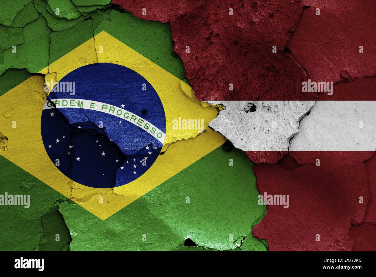 Flags of Brazil and Latvia painted on cracked wall Stock Photo - Alamy