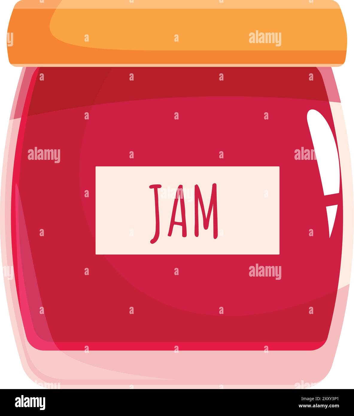 Glass jar full of delicious strawberry jam, with an orange lid and a ...