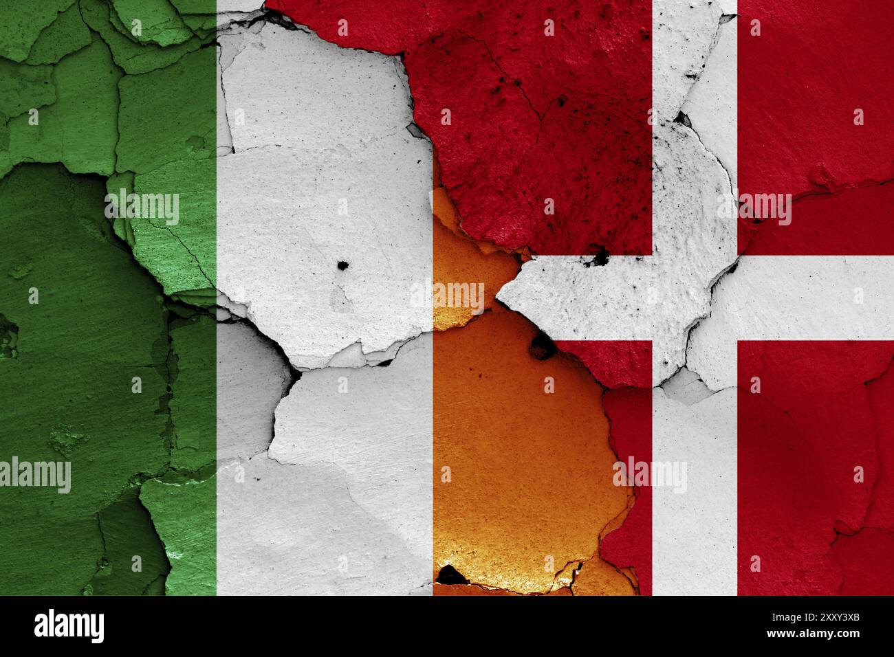 Flags of Ireland and Denmark painted on cracked wall Stock Photo - Alamy