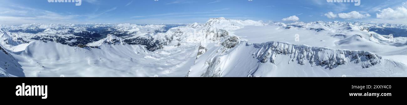 Aerial view, Alpine panorama, Snow-covered glacier plain, Plaine-Morte ...