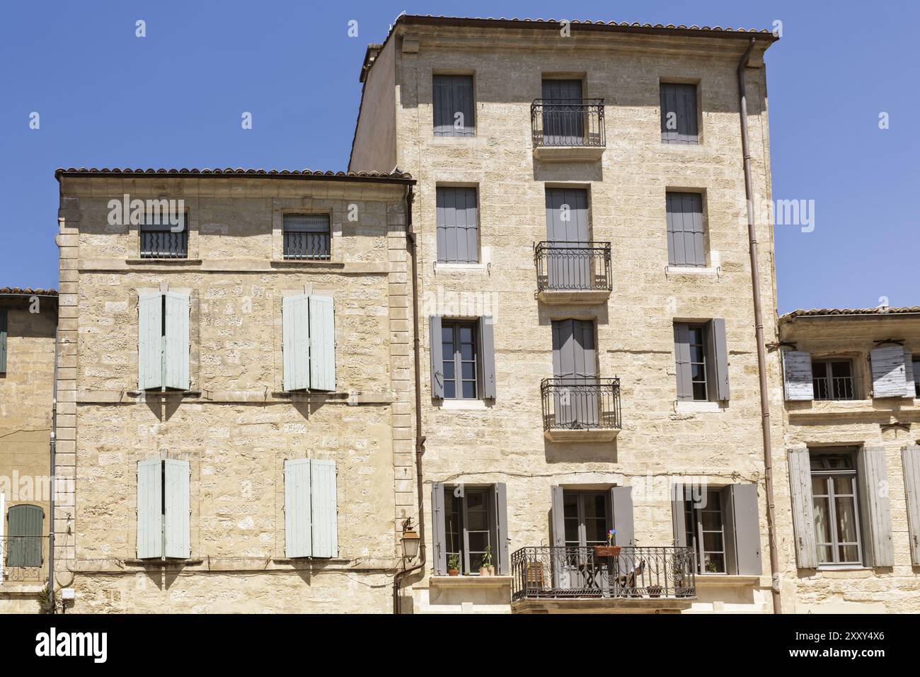 Historic facade in the small town of Uzes, France, Europe Stock Photo ...