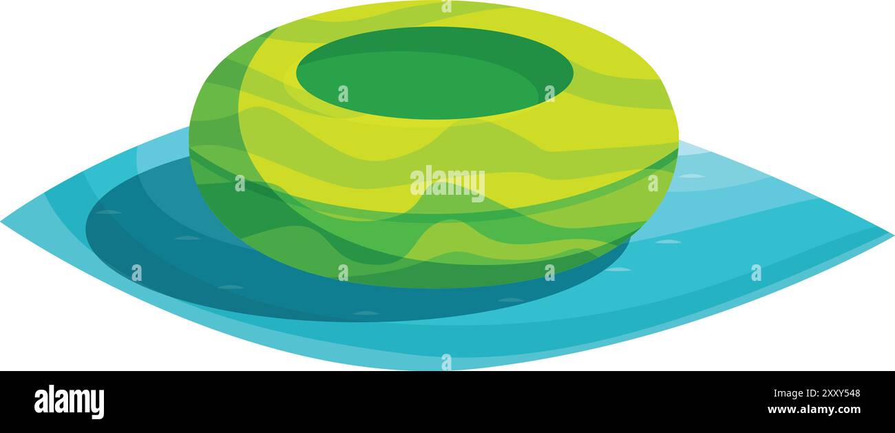 Cartoon green inflatable ring floating on water surface for swimming ...