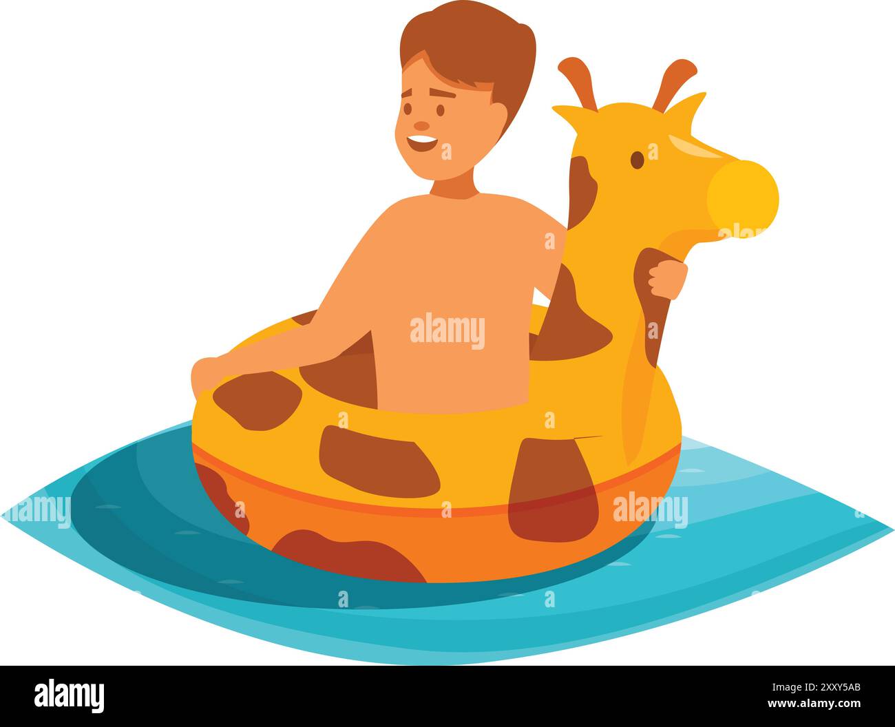 Young boy is having fun and enjoying his summer vacation, floating on ...