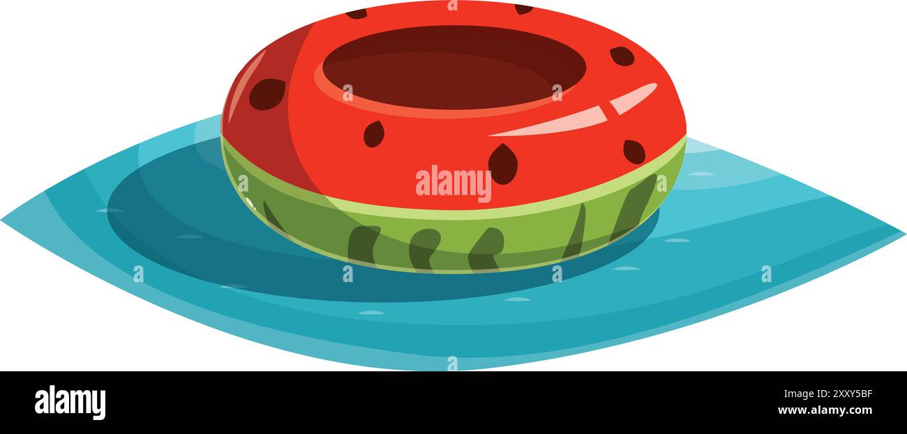 Cartoon inflatable ring shaped like a watermelon floating on a swimming ...
