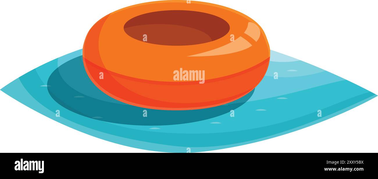 Cartoon orange inflatable ring floating on blue water surface, summer ...