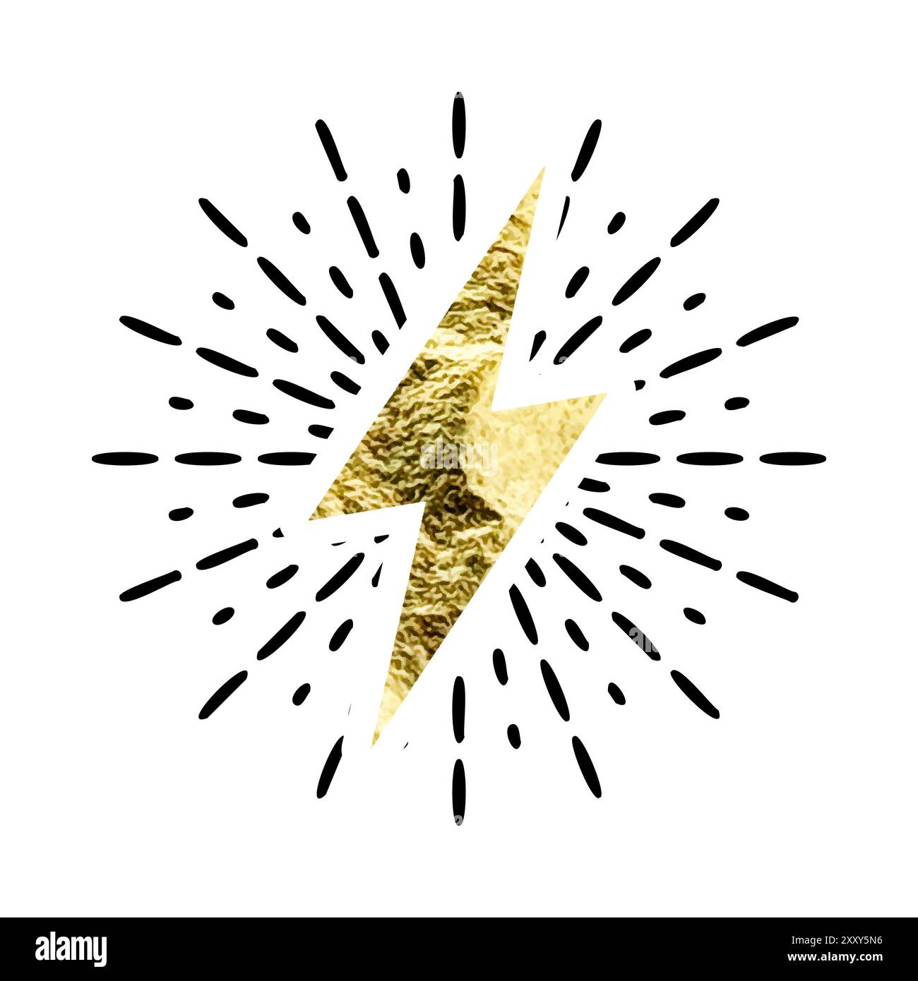 Vintage golden lightning bolt and sun rays. Gold foil texture ...