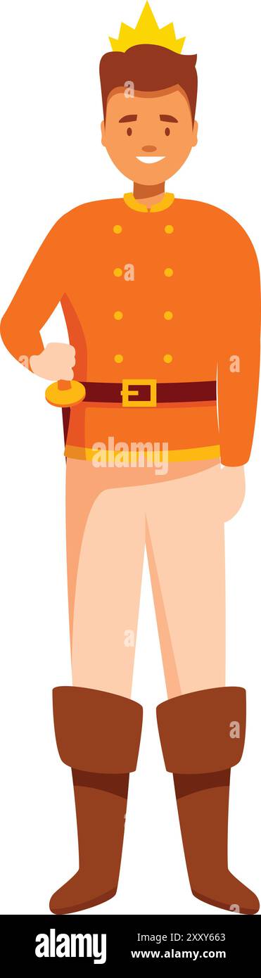 Young prince charming wearing an orange suit and a golden crown ...