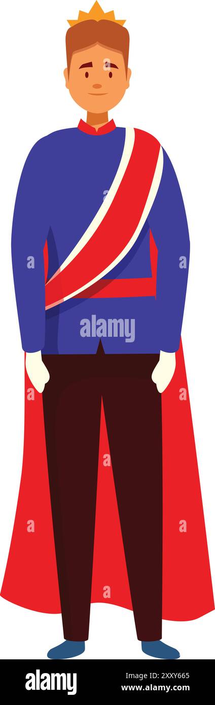Illustration of a handsome blond prince wearing a crown and red cape ...