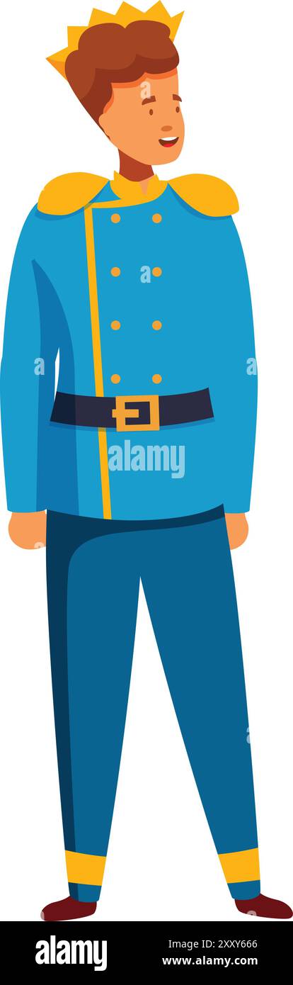 Young prince wearing blue costume standing with crown on his head Stock ...