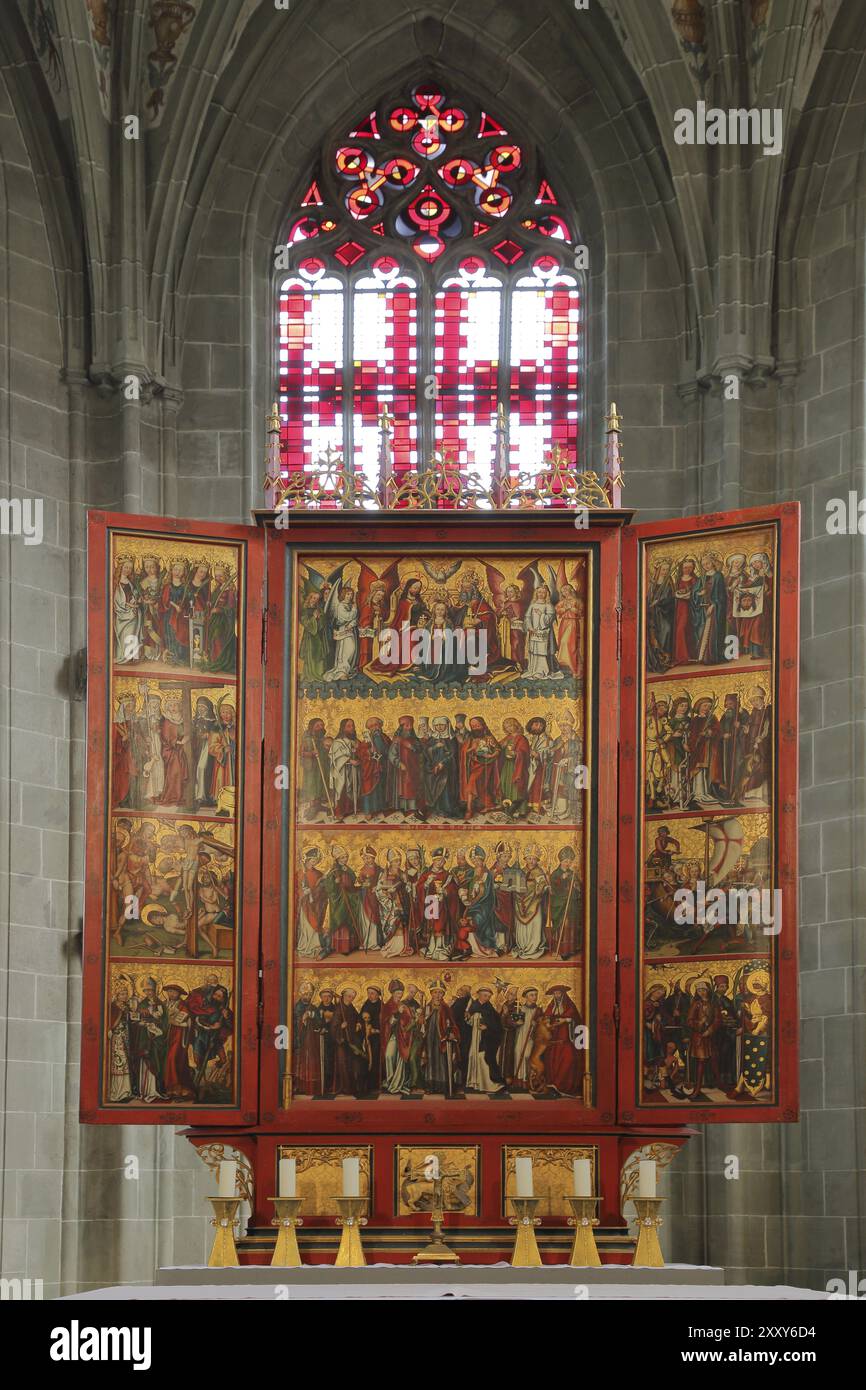 High altar and stained glass windows, UNESCO Romanesque Church of St ...