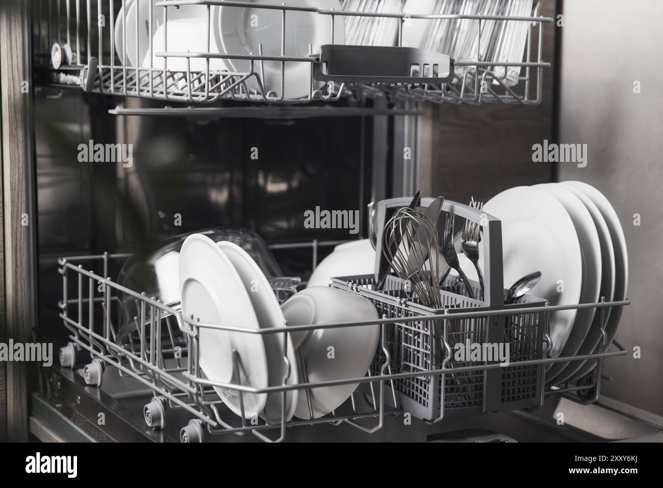 Front view of open automatic stainless steel built-in fully integrated ...