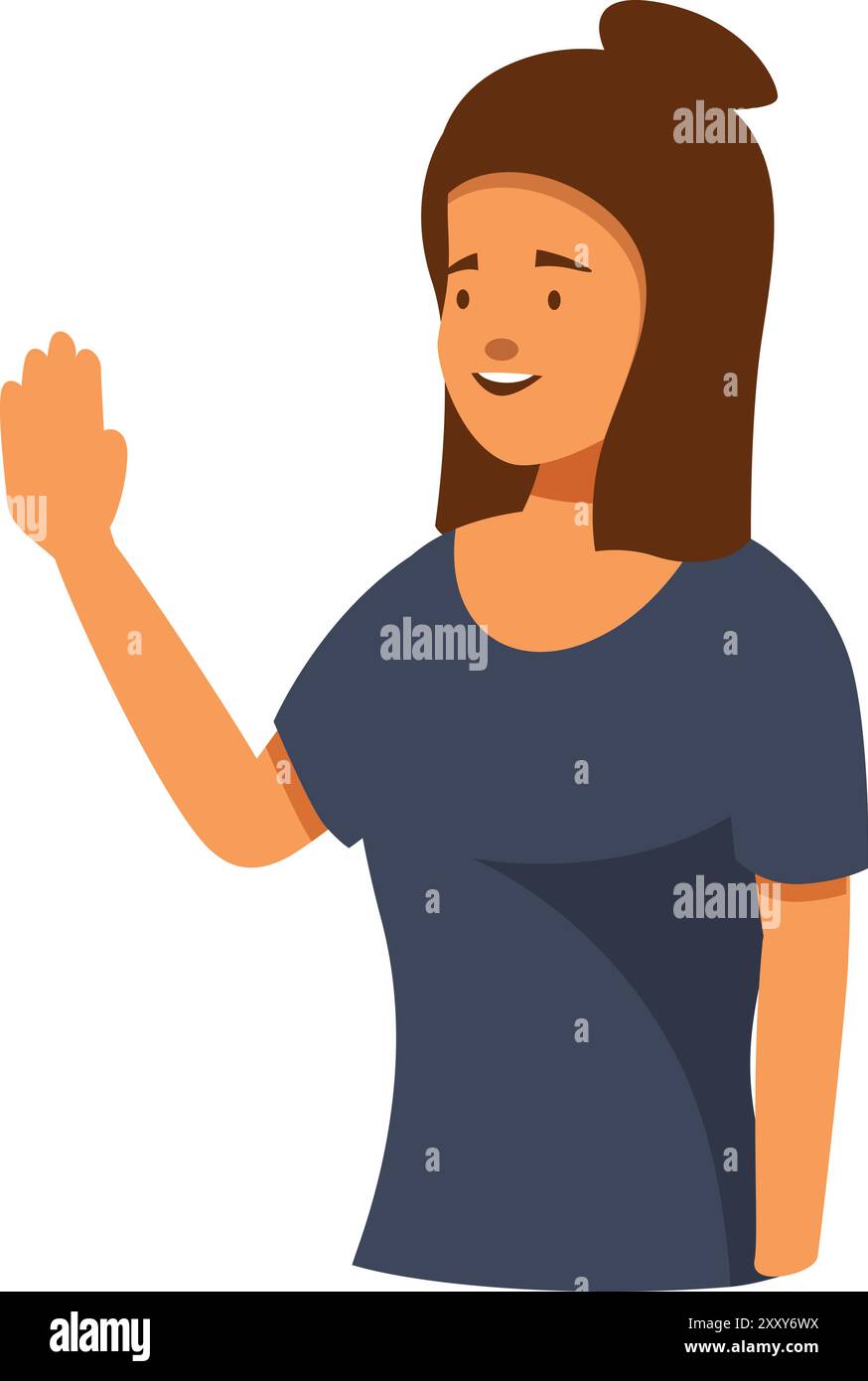 Young woman waving hand greeting saying hello illustration Stock Vector ...