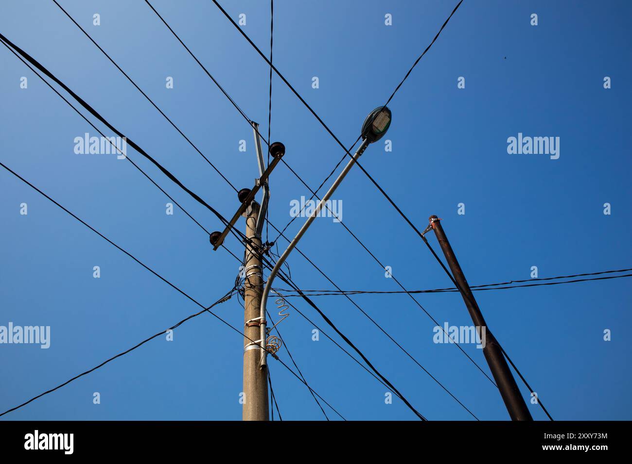 Perfect composition photo of power pole under nice blue sky. Power pole ...