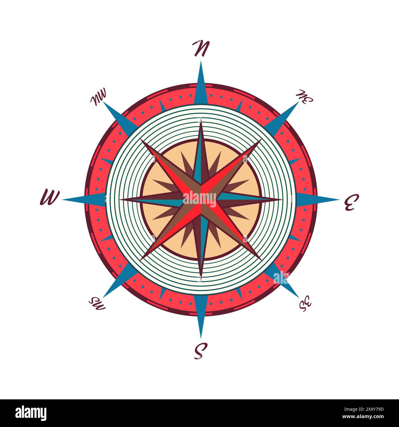 Vintage marine wind rose, nautical chart. Colorful navigational compass ...