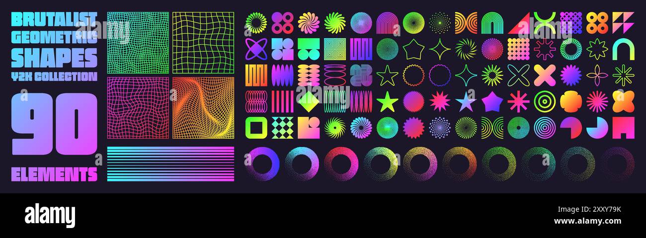 Brutalist geometric shapes, neon modern symbols. Groovy checkered ...