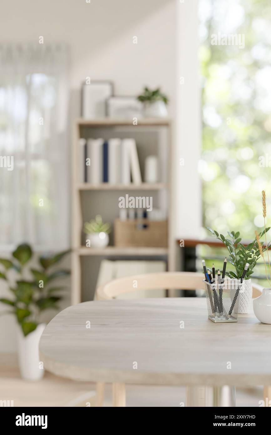 A space for displaying products on a wooden table in a contemporary ...