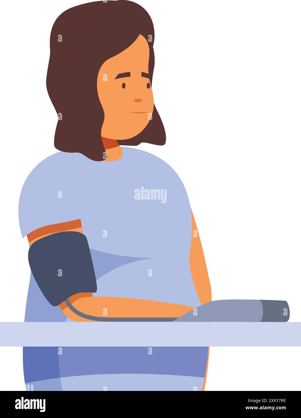 Young woman using a blood pressure monitor at home to check her health ...