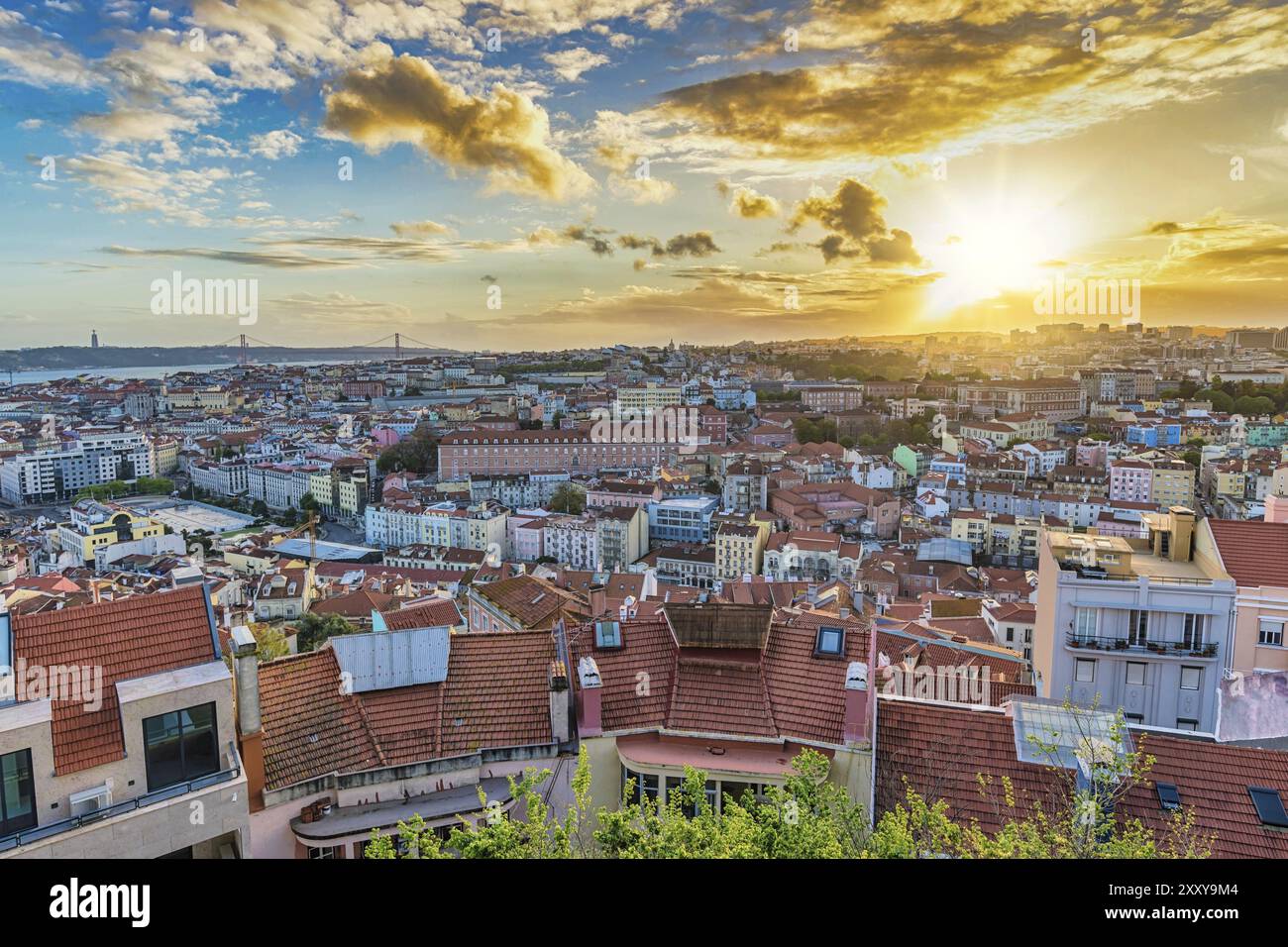 Lisbon Portugal sunset city skyline at Lisbon Baixa district Stock ...